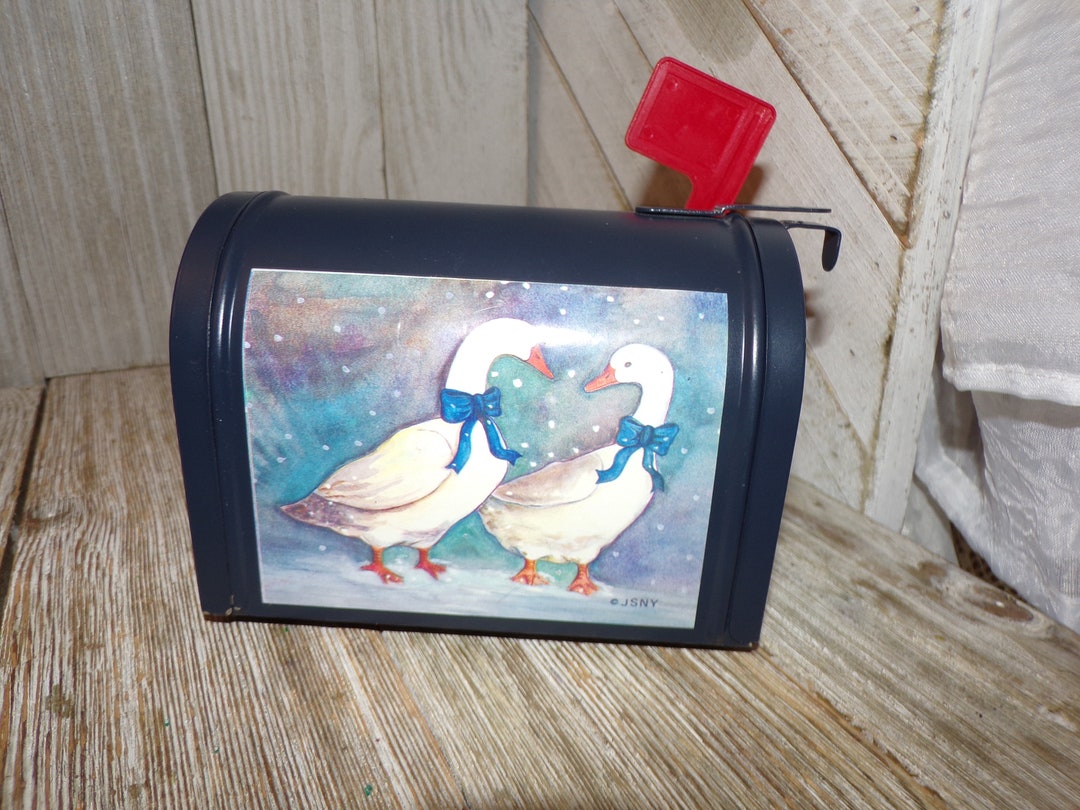 Vtg Geese Mailbox, Vintage Mail Box Tin, Dark Blue Tin, 80s Kitchen ...