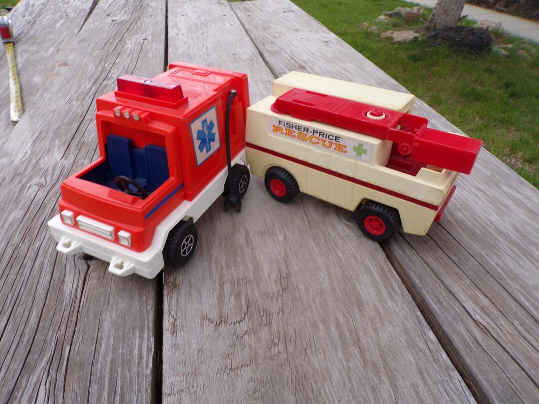 Fisher Price Set Rescue Ambulance Truck 1974, 1982 Husky Helpers Rescue ...
