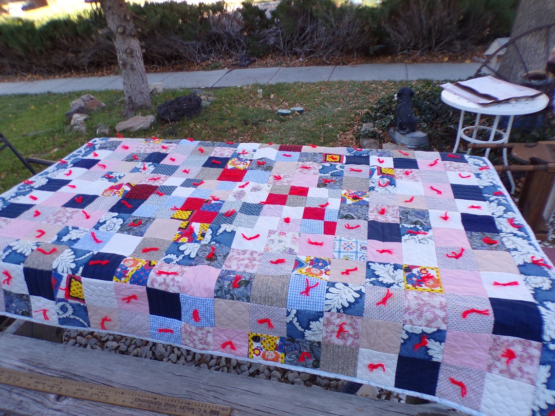 Quilt Rag Doll Flower Quilt, Vtg Block Pattern Sz 50 X 72 Twin Bed ...