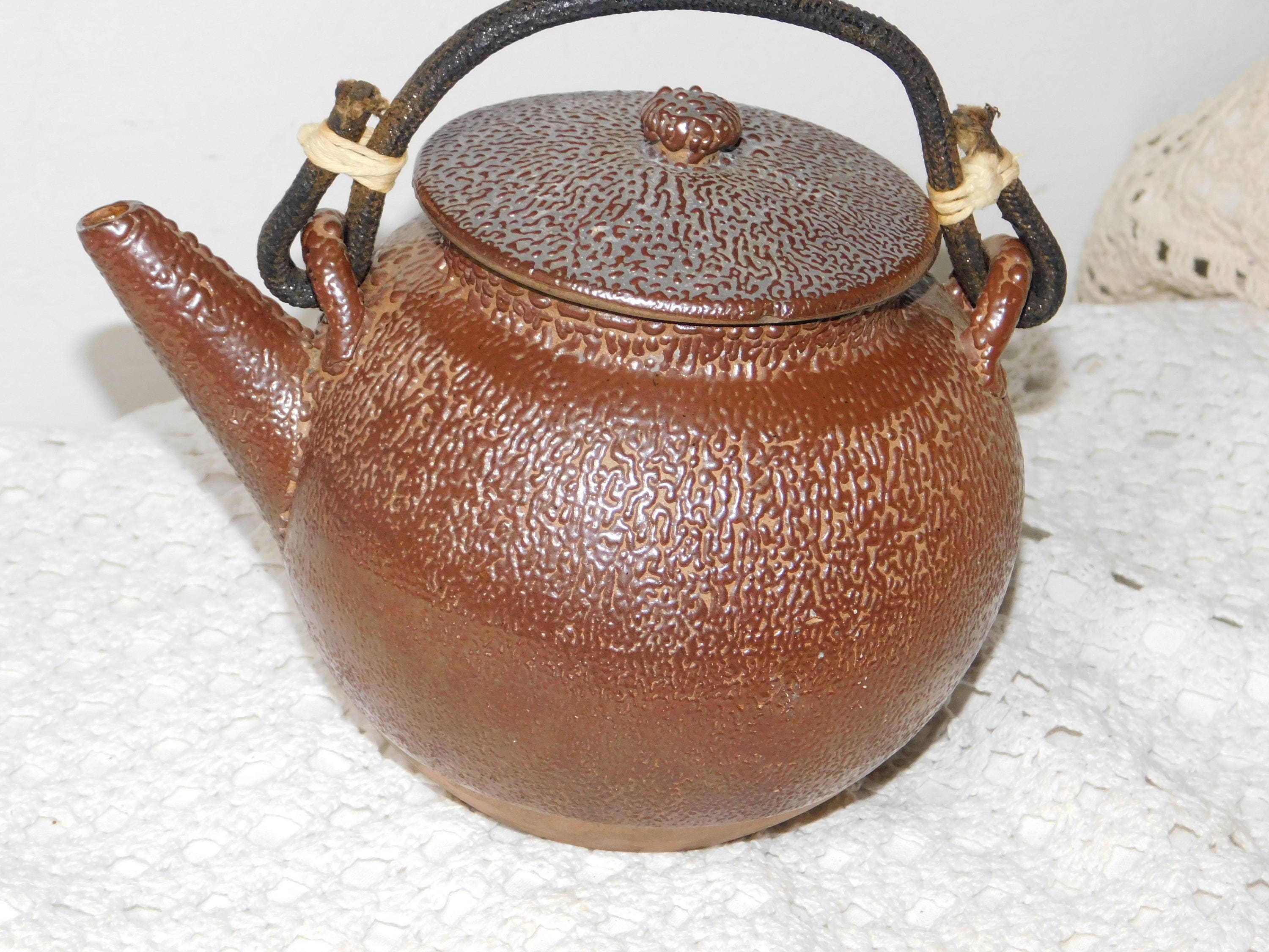 Teapot, Brown Teapot, Wicker Lk Handle, Vtg Kitchen, Vtg Country ...