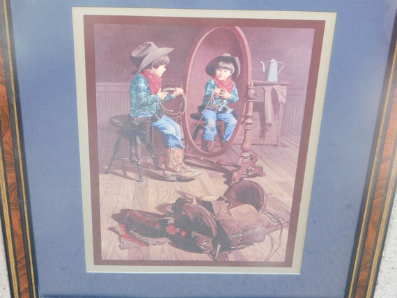 Little Cowboy Sitting in Front of Mirror Little Boy Cowboy | Etsy