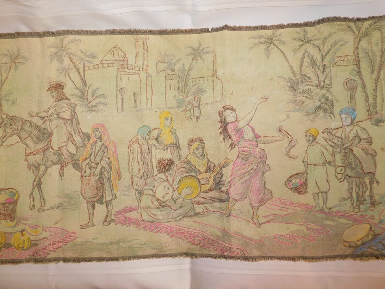 Tapestry Arabian Middle Eastern Scene Camels Women Man or Horses, Table ...