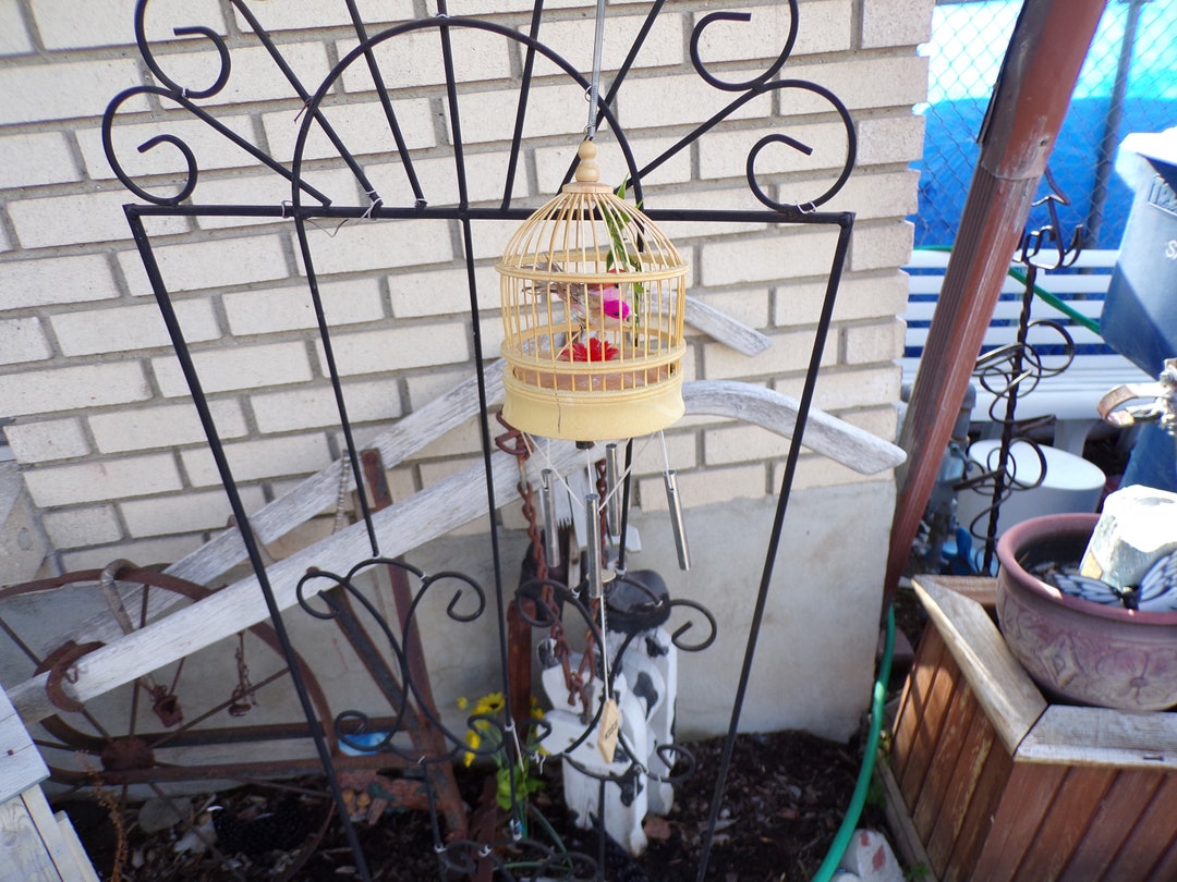 Vtg SMALL Bamboo Bird Cage Wind Chime, Small Wind Chime, Birds, Home ...