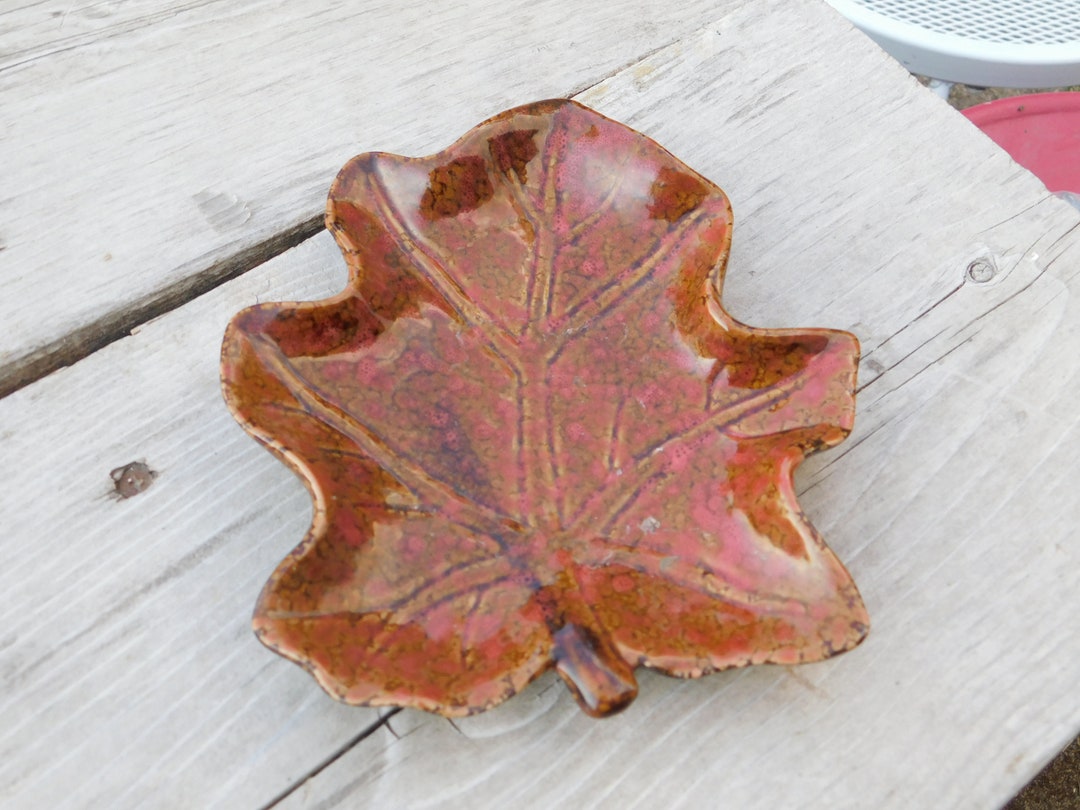East West Pottery Leaf Shaped Dish, Vintage Leaf Dish, Brown Leaf Dish ...