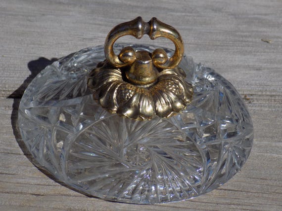 Jar Lid, Powder Puff Jar Lid, Glass Brass lid, Cut Gl… - Gem