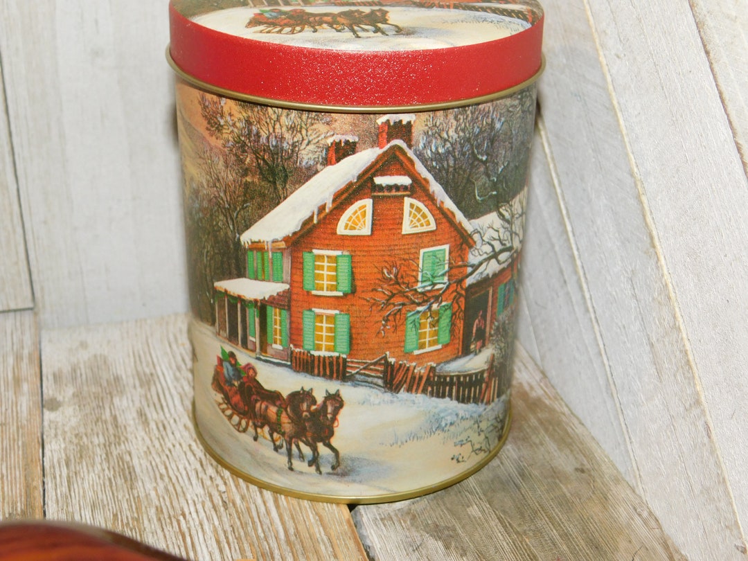 Winter Tin Can, Small Winter Tin Can Small, Vintage, House Sled Tin Can ...