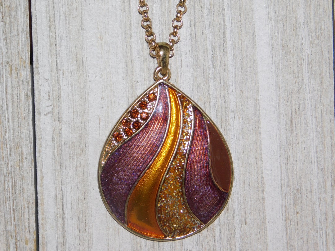 Necklace Browns, Golds Jewel Tear Drop Shape, Brown Necklace, Long ...