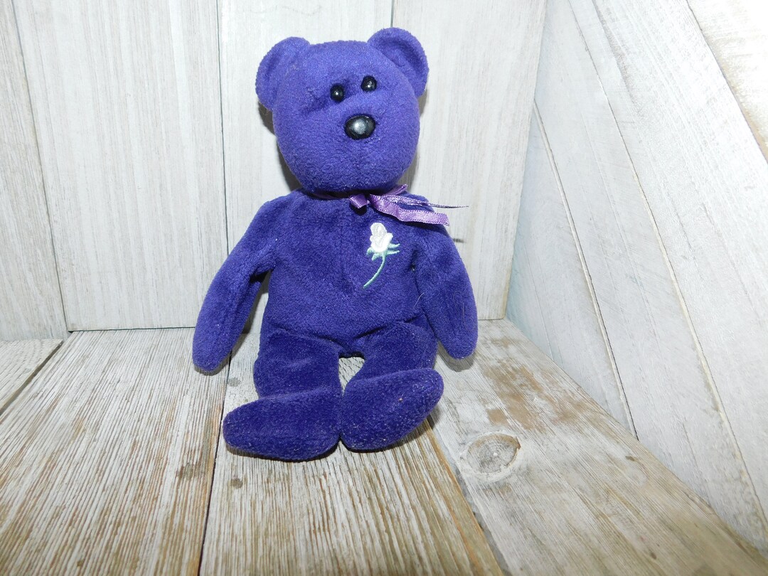 Vtg Princess Diana Ty Bear, Beanie Baby, Purple TY Bear, Vintage ...