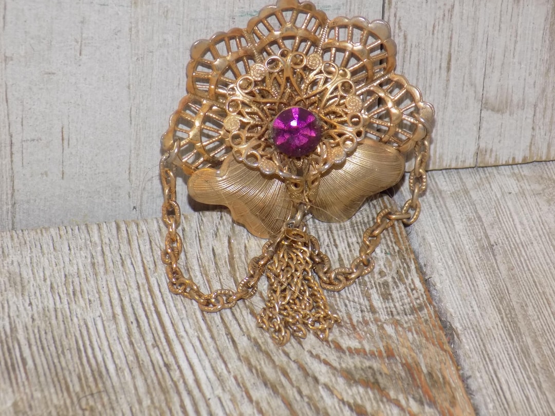 Brooch Pin, Vintage Jewelry, Lacey Look Chains, Stone, Memories, Gift ...