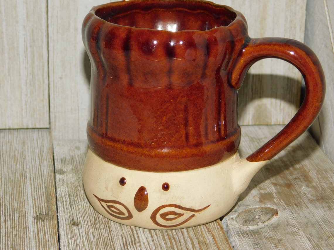 Mug Pottery Face, Cute Face Mug, Vintage Face Mug, Pottery Mug, Brown ...