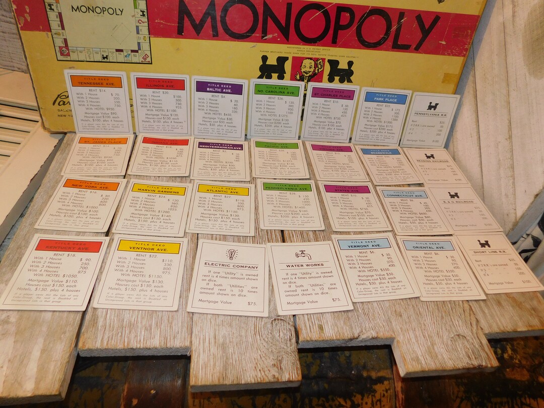 Vintage Monopoly Game Board Property Cards, SOLD SEPRATELY INDIVIDUAL ...