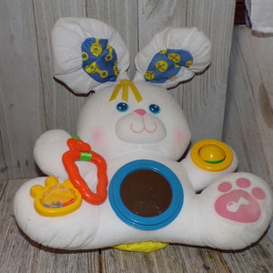 Vtg Fisher Price Activity Bunny, Plush White Rabbit Squeak Mirror ...