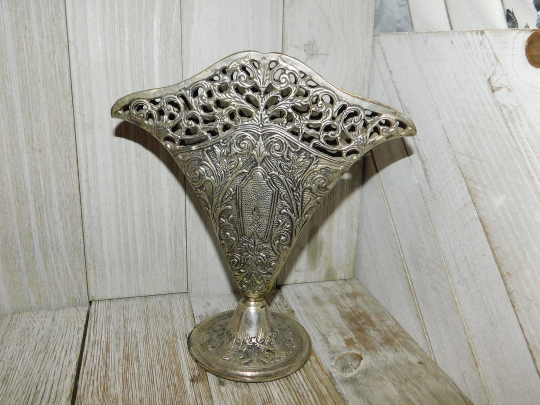Vtg Silver Thin India Ornate Fan Vase, Art Nouveau , Vtg Vases, Vintage ...