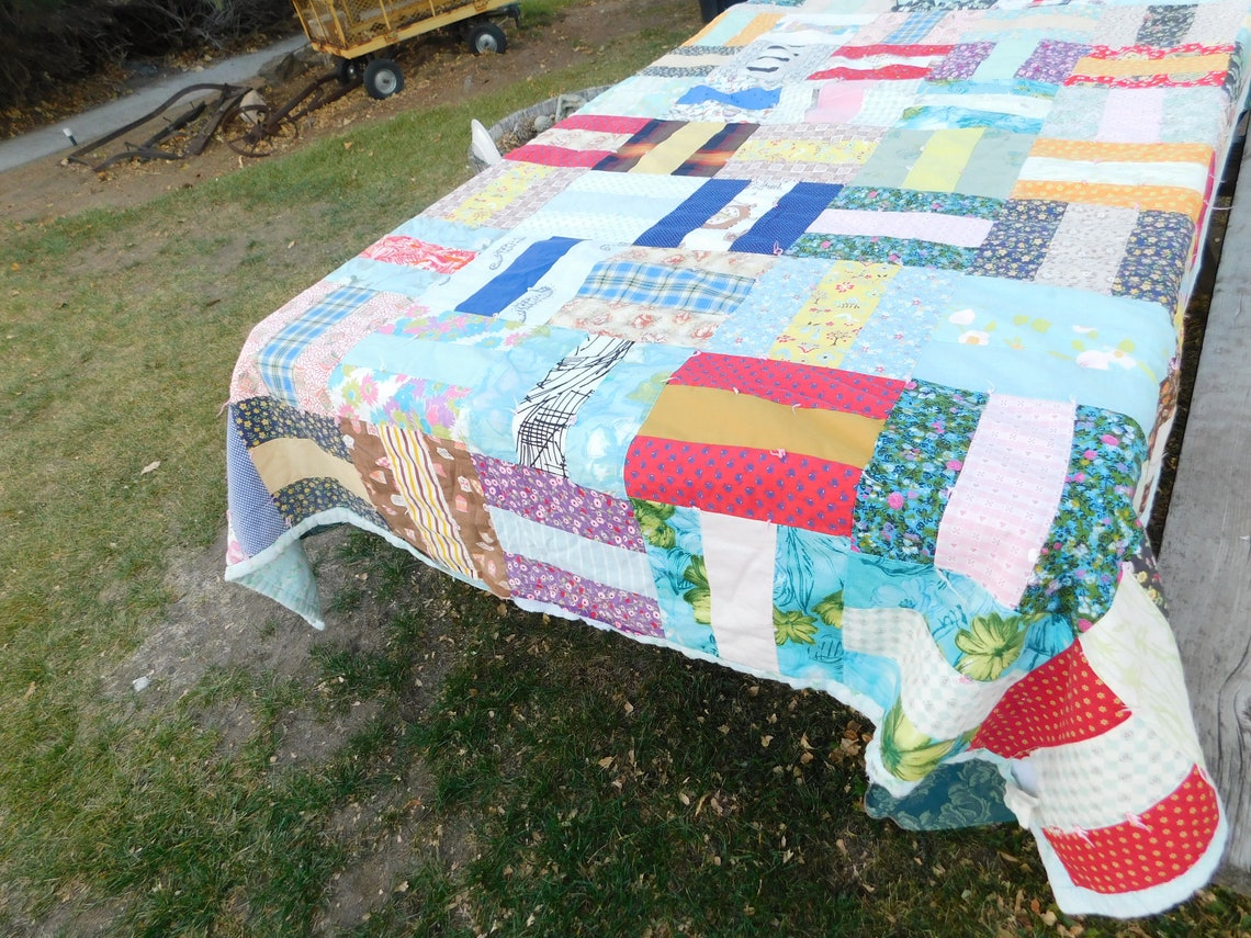 Crazy Quilt Handmade Quilt, Patchwork Quilt Needs Repair Work Vtg Quilt ...