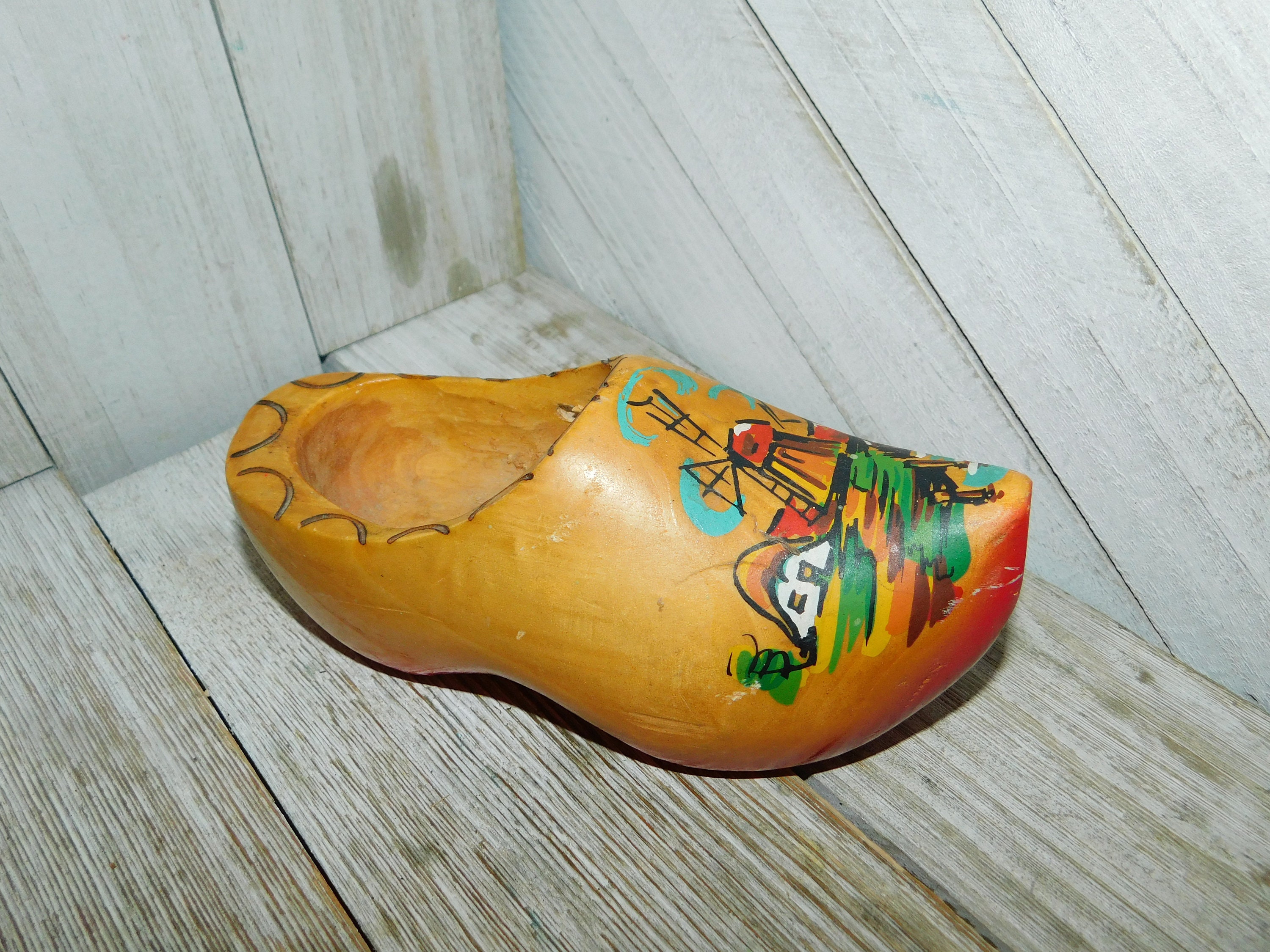 Hand painted Wooden Dutch Shoe Wood shoe Vintage Dutch Shoe | Etsy
