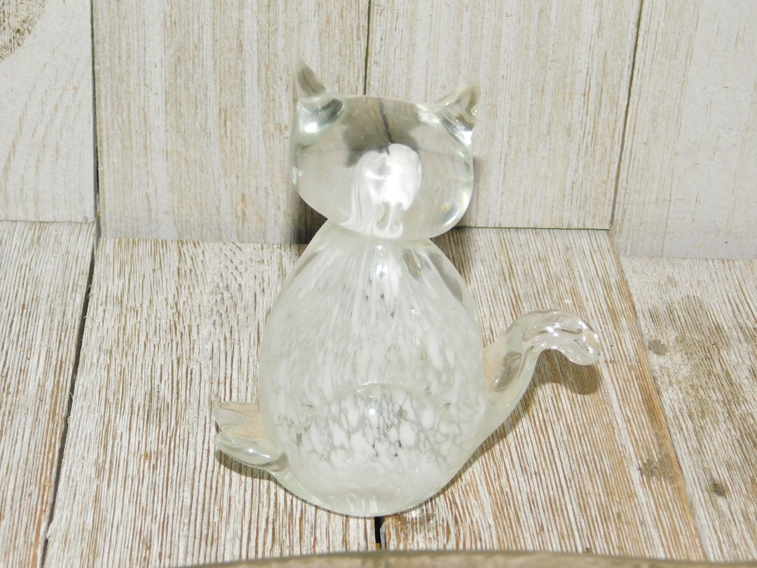 Vintage Clear Glass Cat, Paper Weight, Clear Glass Kitten, Clear Glass ...