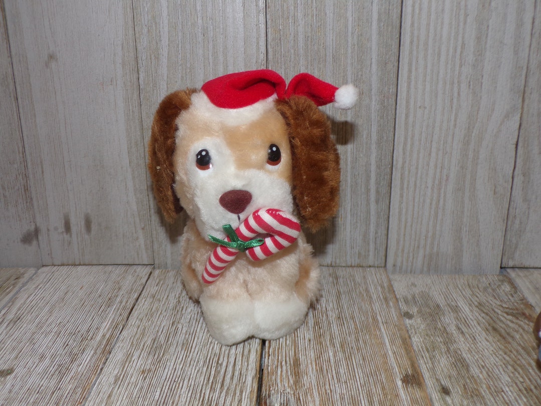 RUSS AMBER Puppy, Small Russ Dog W Cap Candy Cane, Plush Puppy, Plush ...