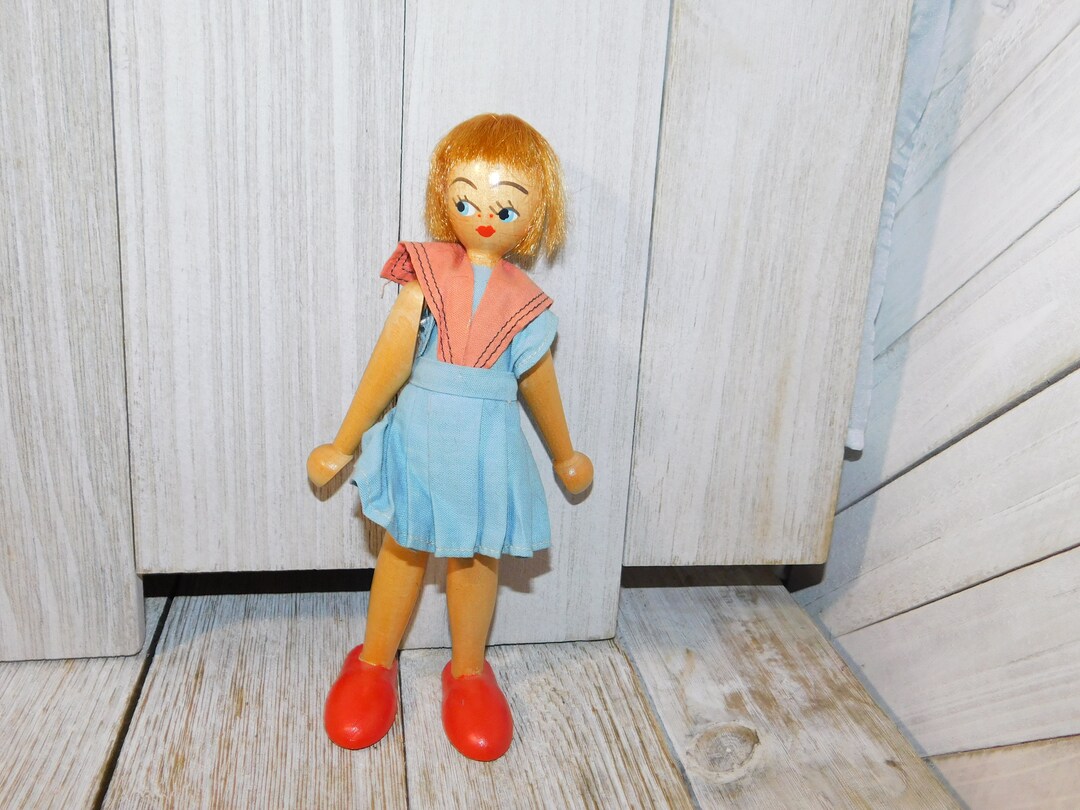 Wood Jointed Girl Doll With String Strung, Vintage Doll, Wood Doll ...
