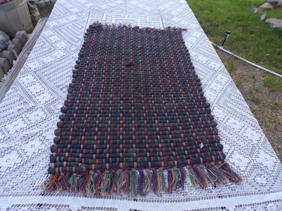 Vtg Multi Blue Color Rag Rug, Vtg Rag Rug, Cloth Rug, Vtg Home Decor ...