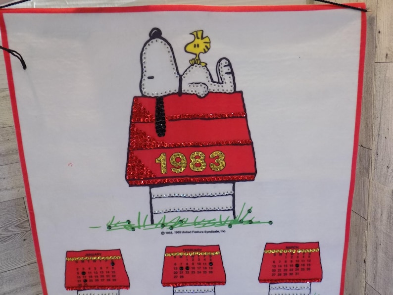 Snoopy Hanging Calendar Peanuts Schultz 1983 Charlie Brown Vintage Wall ...
