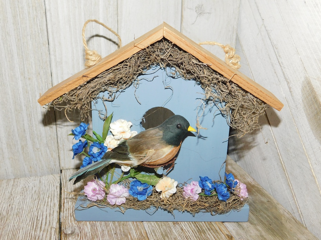 BIRD HOUSE Wooden Hanging, Bird, Blue Bird House, Country Home Decor ...