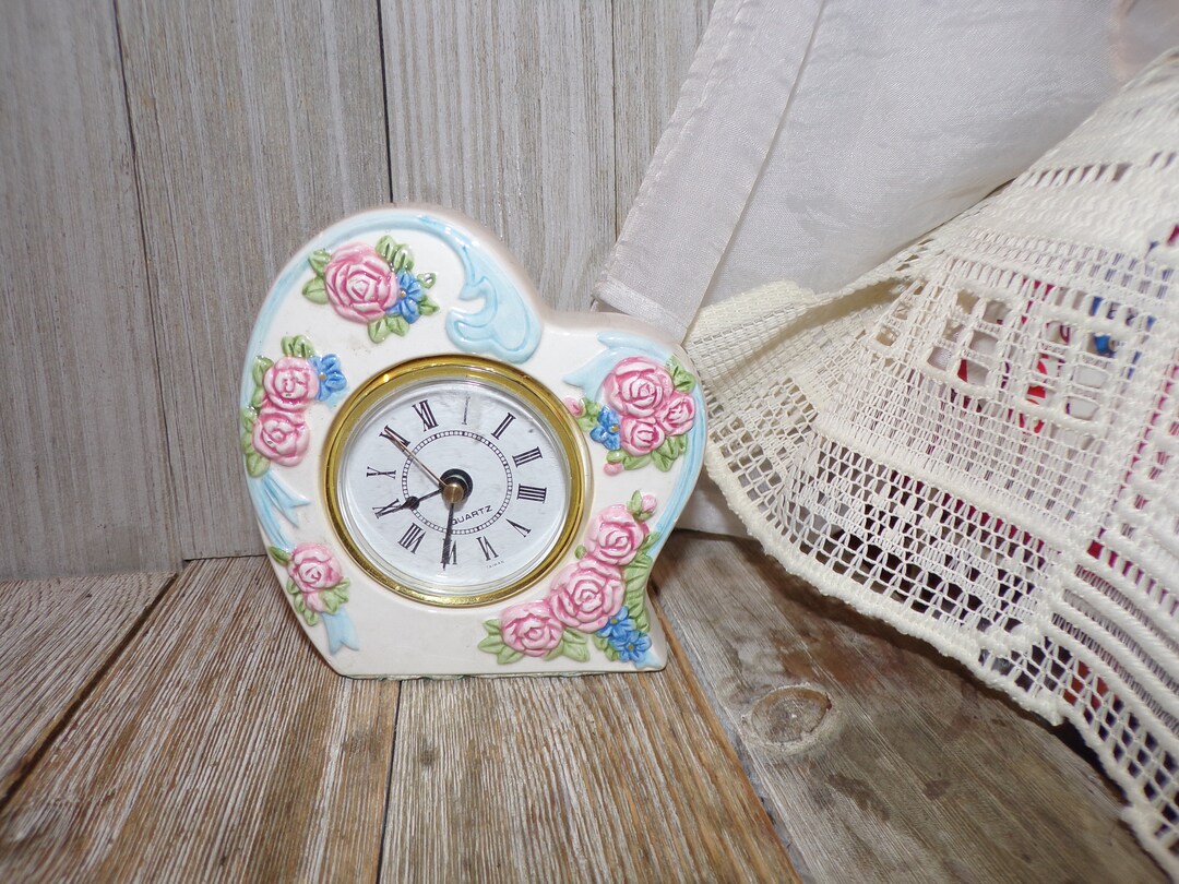 Clock, Vtg Avon Clock, Heart Clock, Flower Clock, Pink Flowers, Heart ...