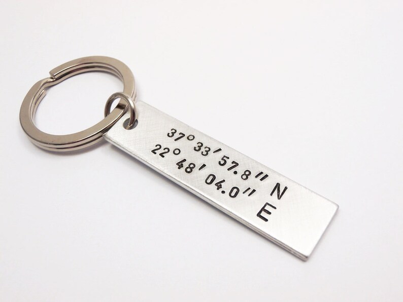 Personalized Aluminum Coordinates Key Chain Handstamped - Etsy