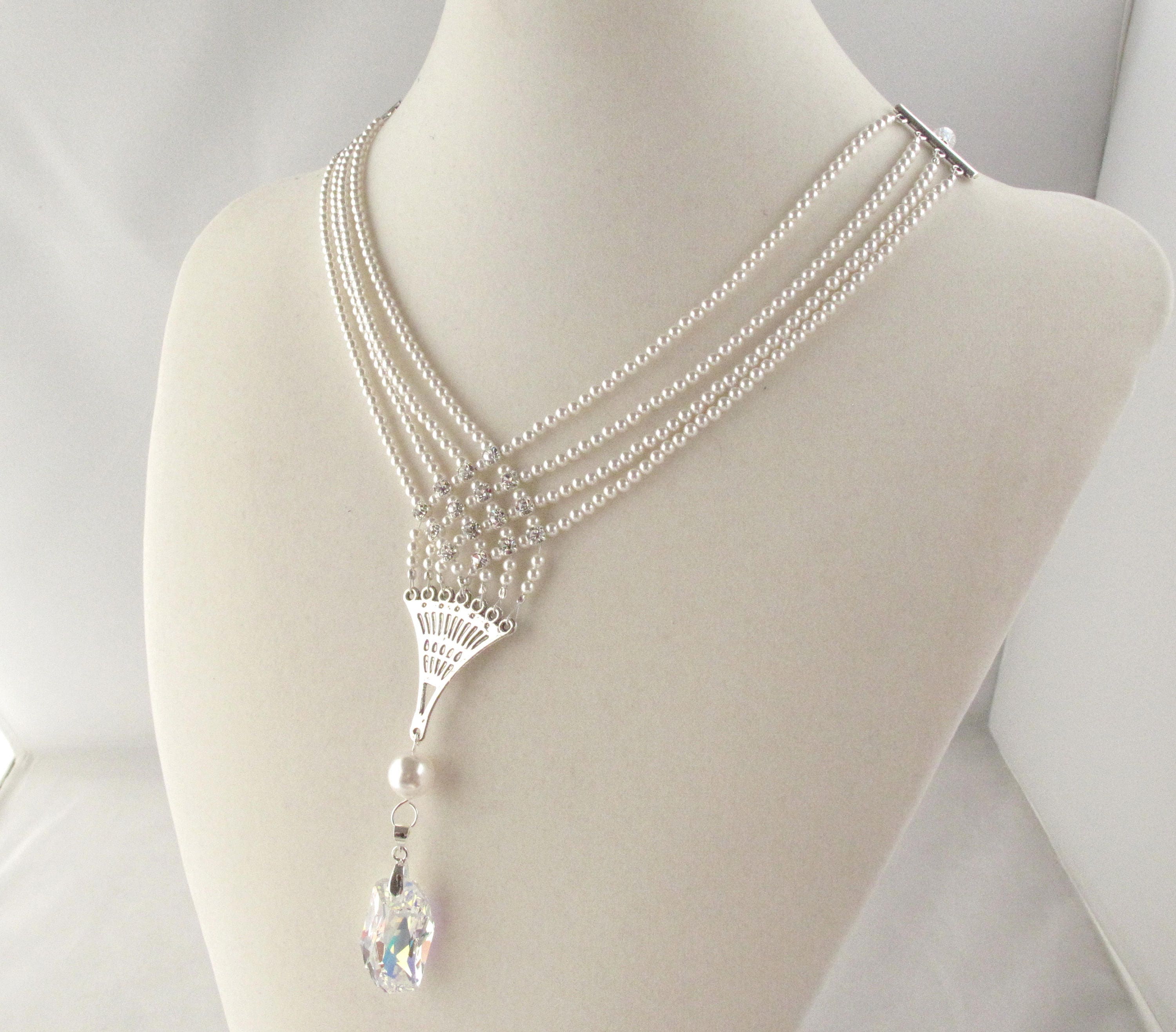 Multi-strand Crossover Pearl & Crystal Wedding Necklace - Etsy