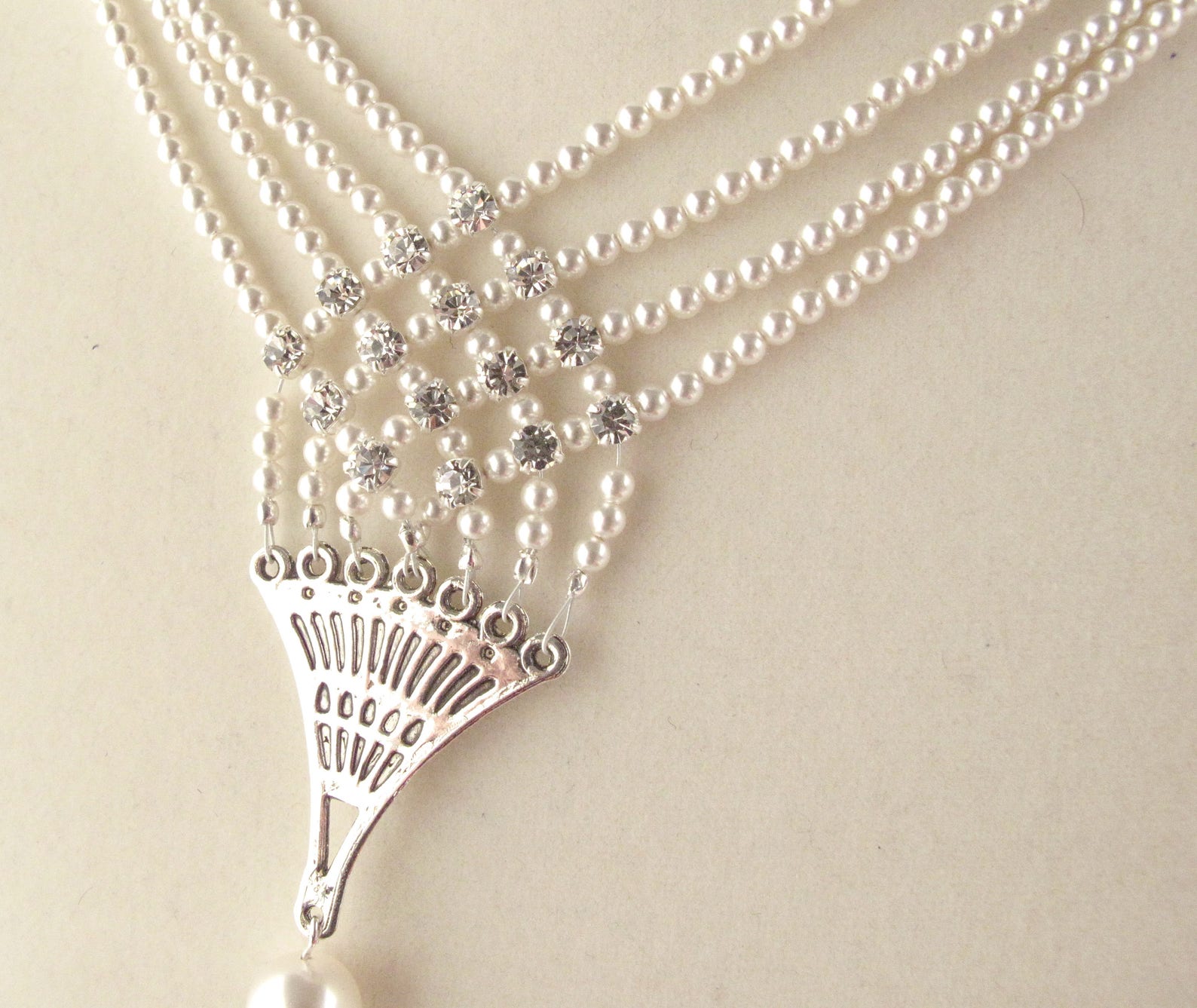 Multi-strand Crossover Pearl & Crystal Wedding Necklace - Etsy