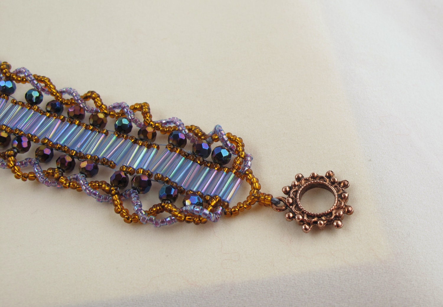 Blue and Gold Bugle Bead Band With Twisted Ruffled Edges - Etsy