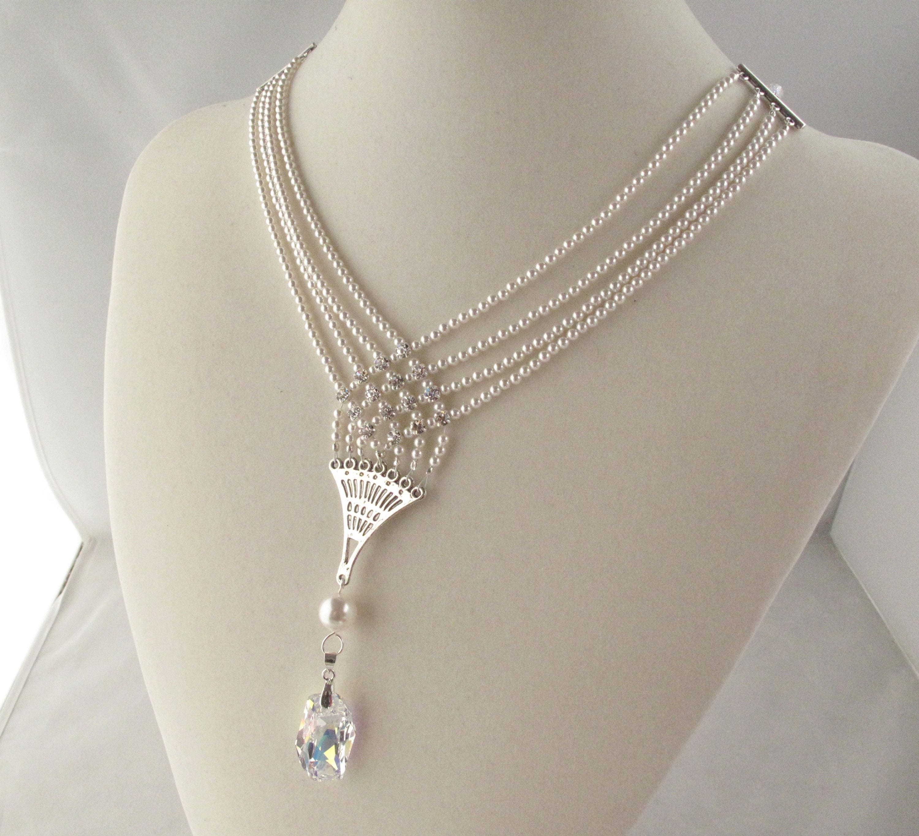 Multi-strand Crossover Pearl & Crystal Wedding Necklace - Etsy