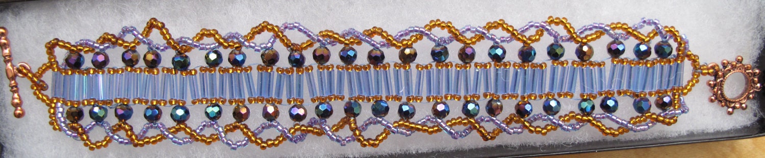 Blue and Gold Bugle Bead Band With Twisted Ruffled Edges - Etsy