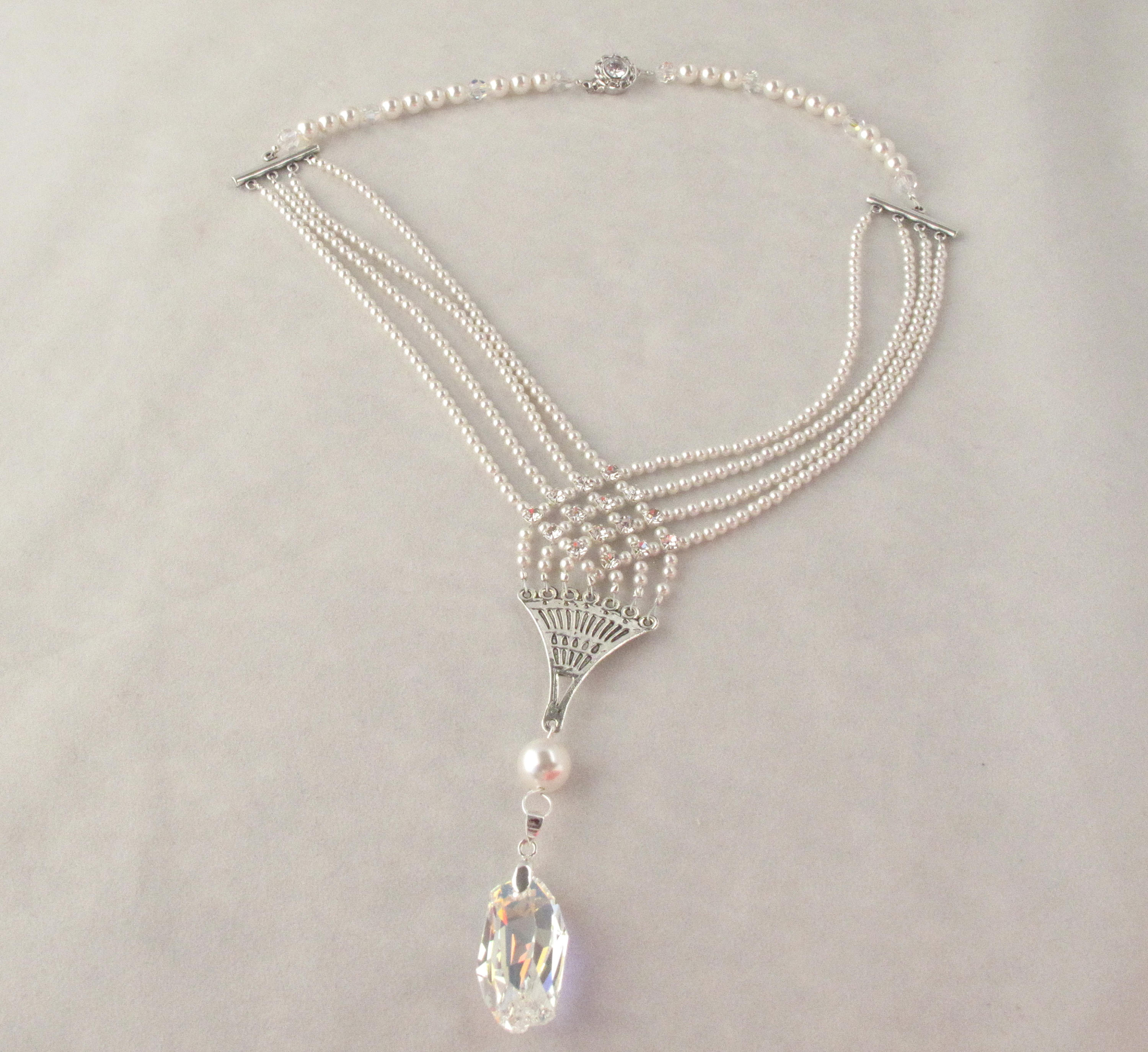 Multi-strand Crossover Pearl & Crystal Wedding Necklace - Etsy
