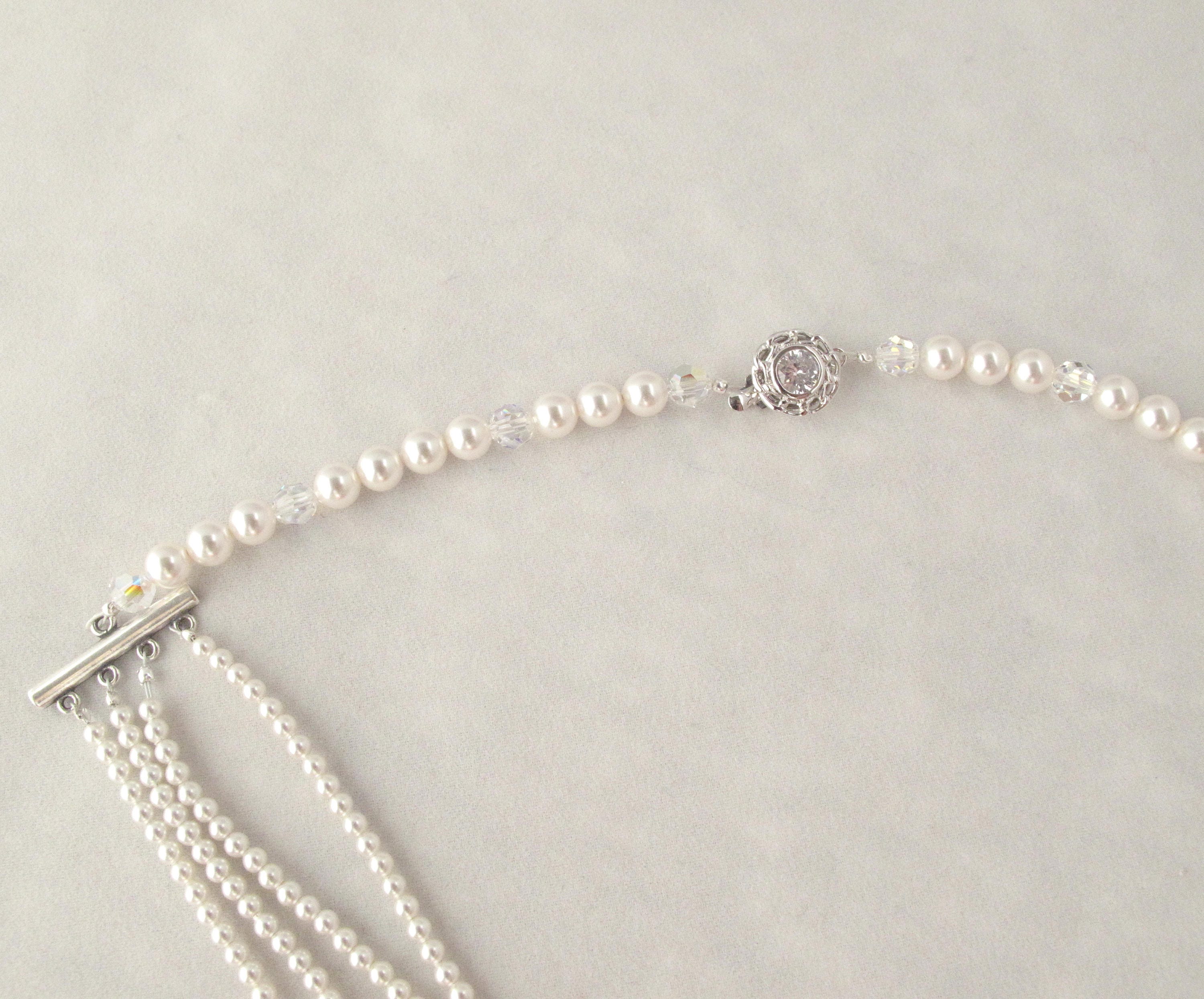 Multi-strand Crossover Pearl & Crystal Wedding Necklace - Etsy
