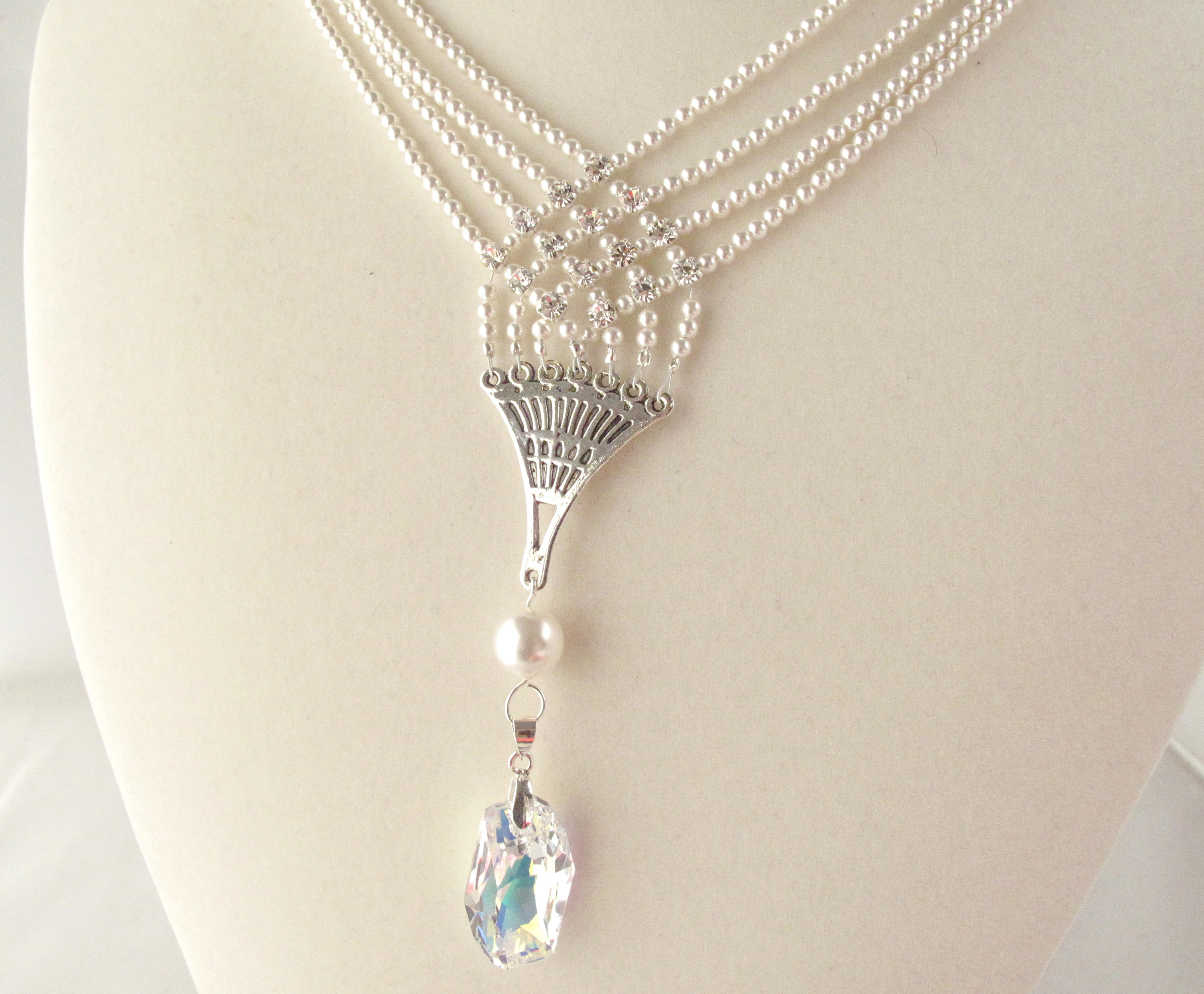 Multi-strand Crossover Pearl & Crystal Wedding Necklace - Etsy