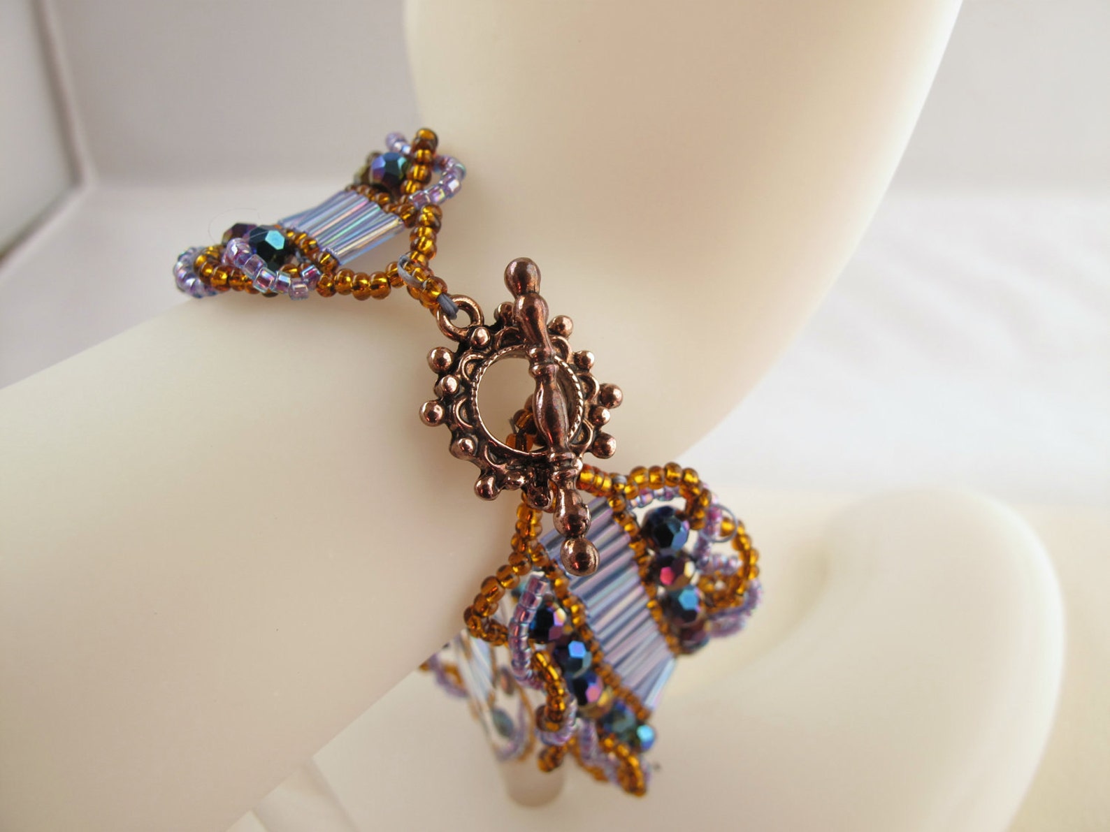 Blue and Gold Bugle Bead Band With Twisted Ruffled Edges - Etsy