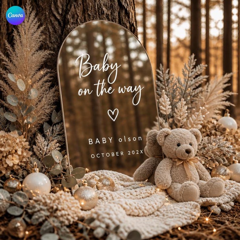 Minimal Christmas Baby Announcement Canva Template Editable Digital ...