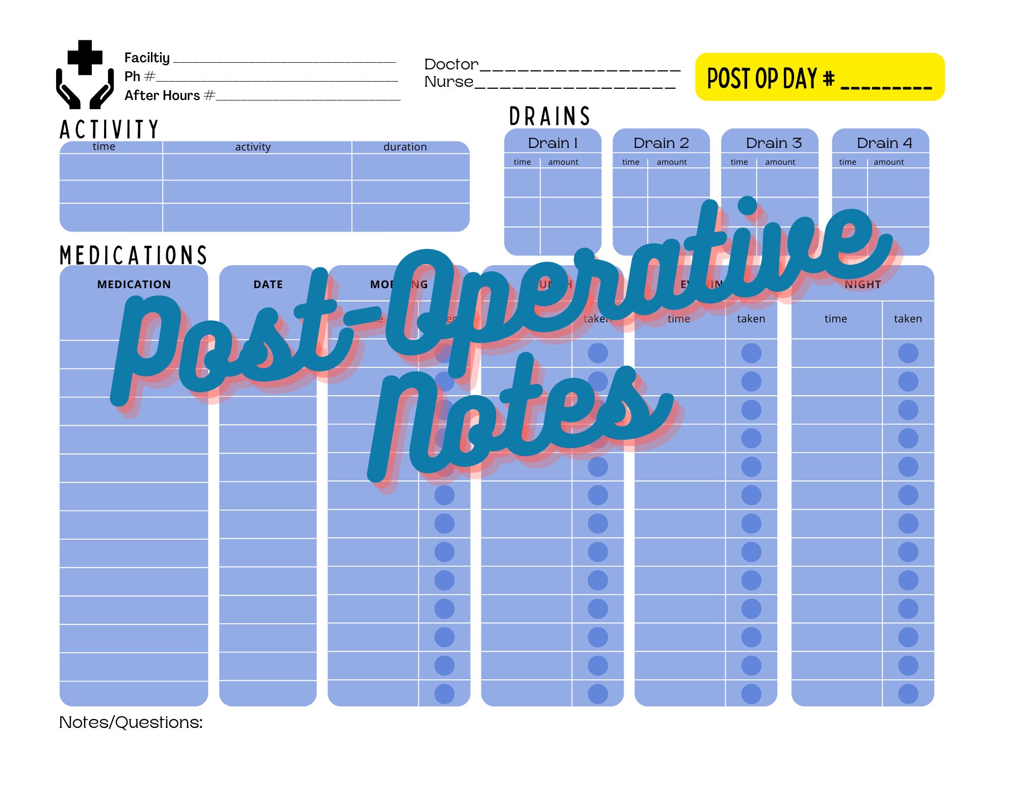 Post operative Care Template Instant Download Editable Template And