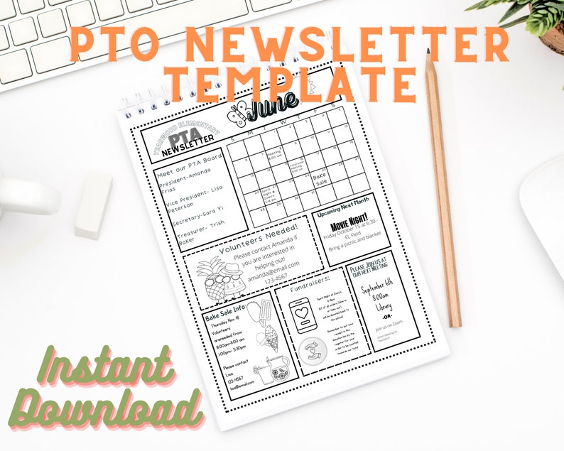 PTO PTA Newsletter- Digital Download, Editable - Etsy
