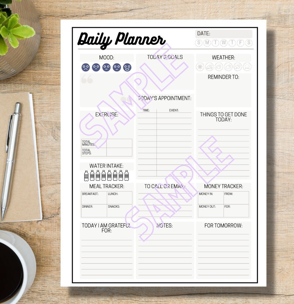 Daily Planner Template- Digital Download, Editable - Etsy