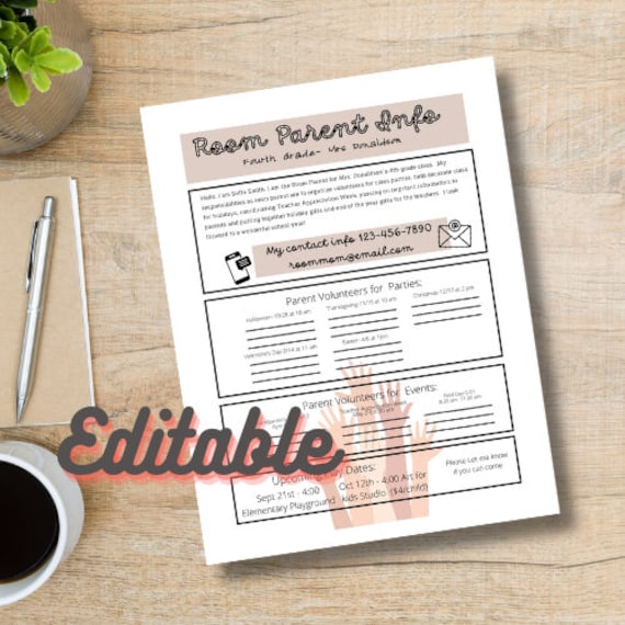 Class Room Parent Info-instant Download Editable - Etsy