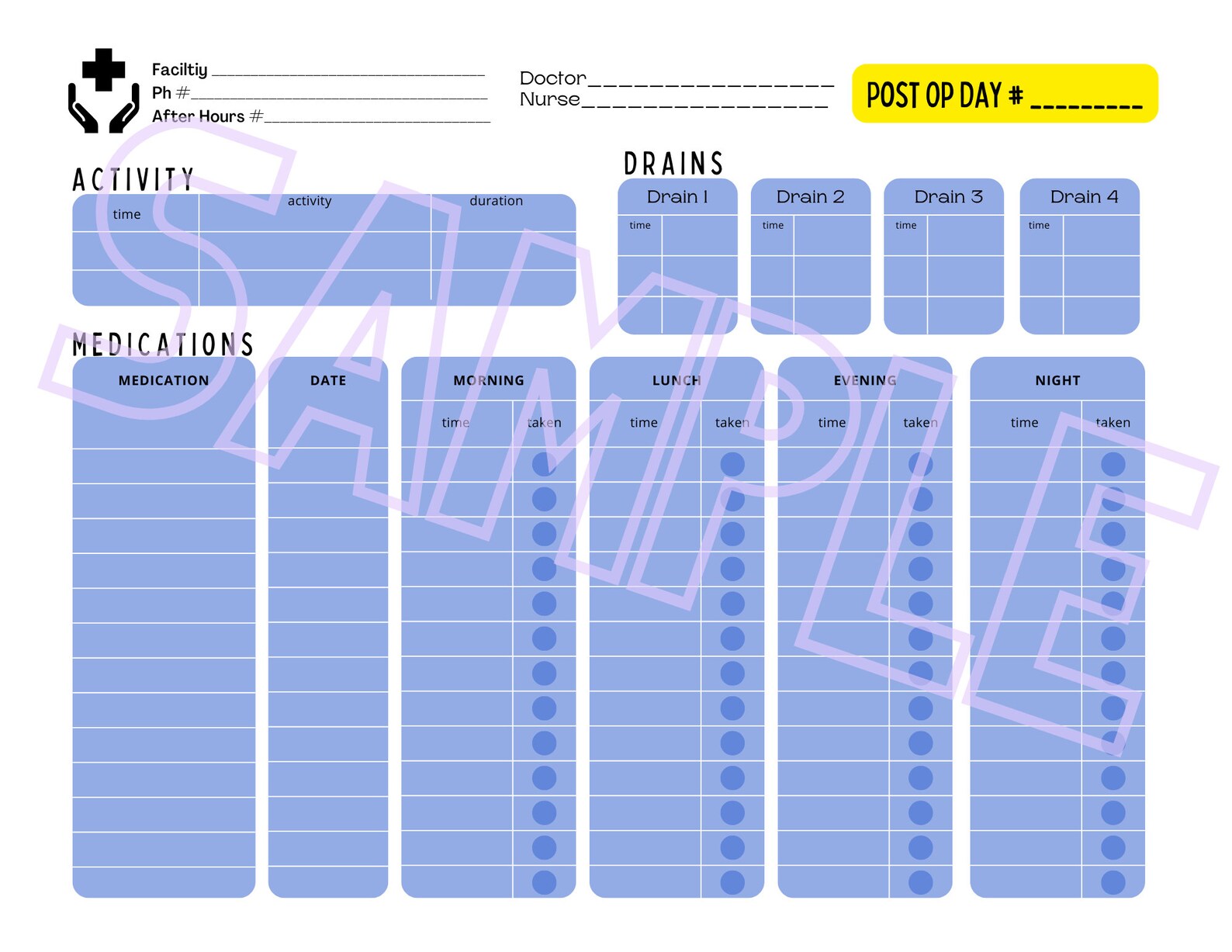 Post-operative Care Template- Instant Download, Editable Template and ...