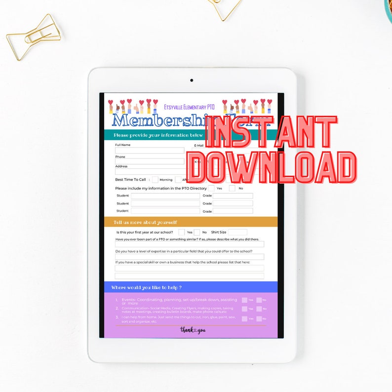 PTO PTA Membership Form Template-editable, Instant Digital Download - Etsy