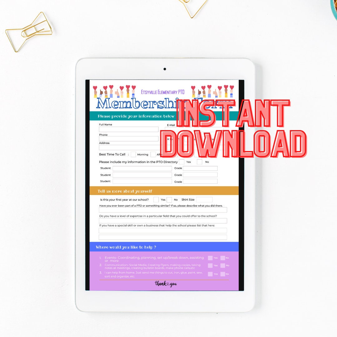 PTO PTA Membership Form Template-editable, Instant Digital Download - Etsy