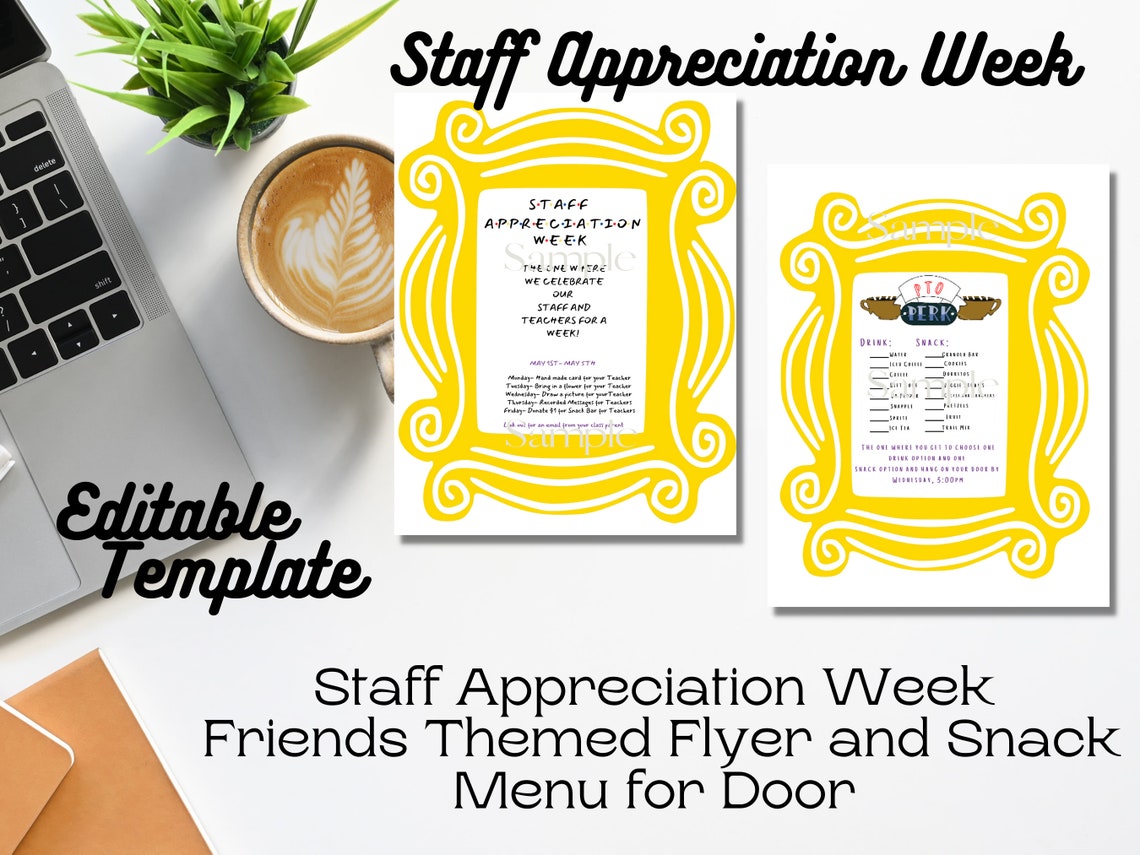 Friends Staff Appreciation Week Flyer and Door Menu, Teacher ...