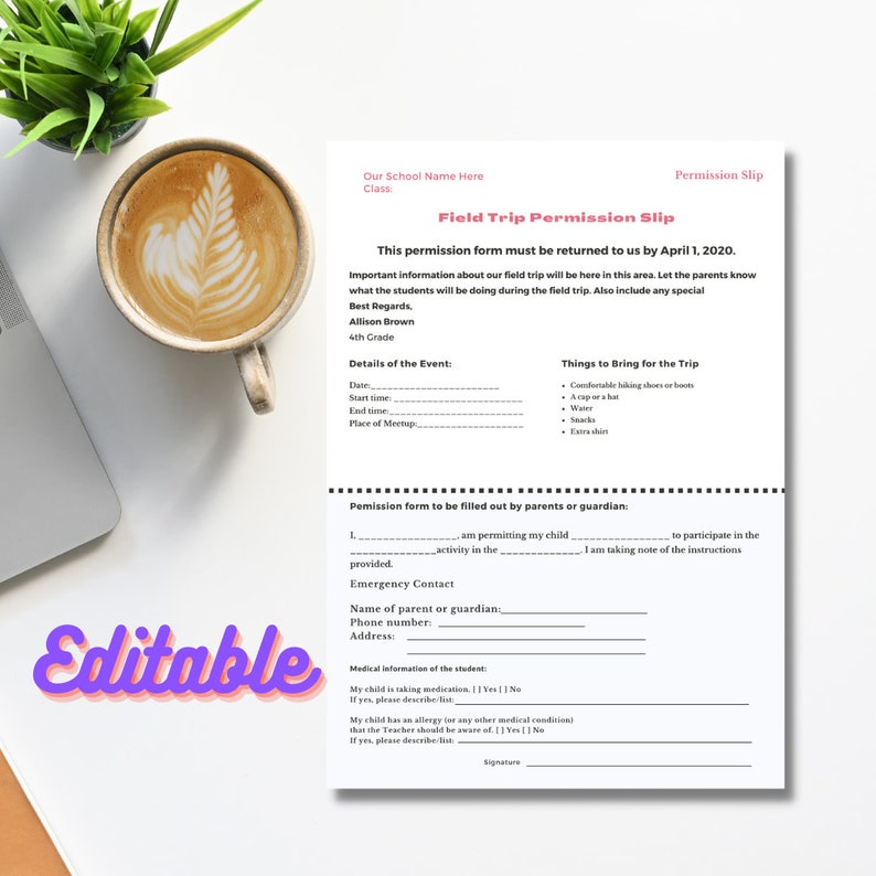 Permission Slip Form Template- Instant Download, Editable - Etsy