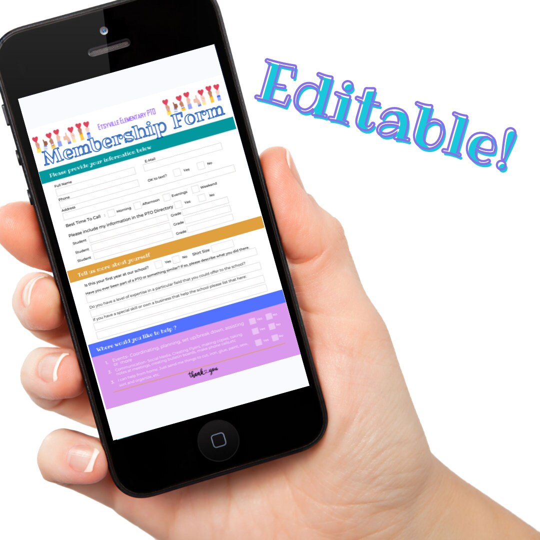PTO PTA Membership Form Template-editable, Instant Digital Download - Etsy