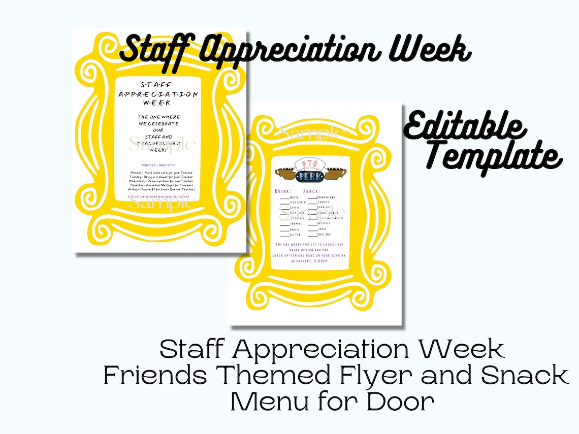 Friends Staff Appreciation Week Flyer and Door Menu, Teacher ...