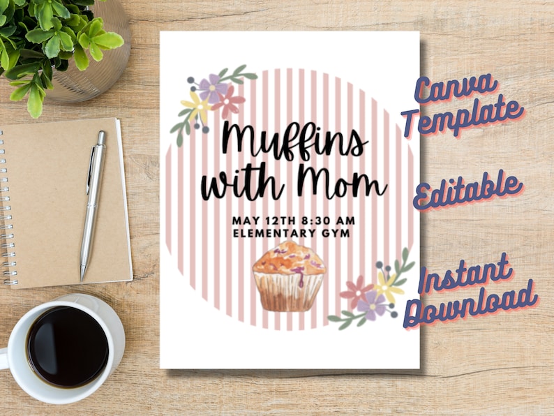 Editable Muffins With Mom Flyer, Mother's Day, Mom, PTA Event Flyer - Etsy