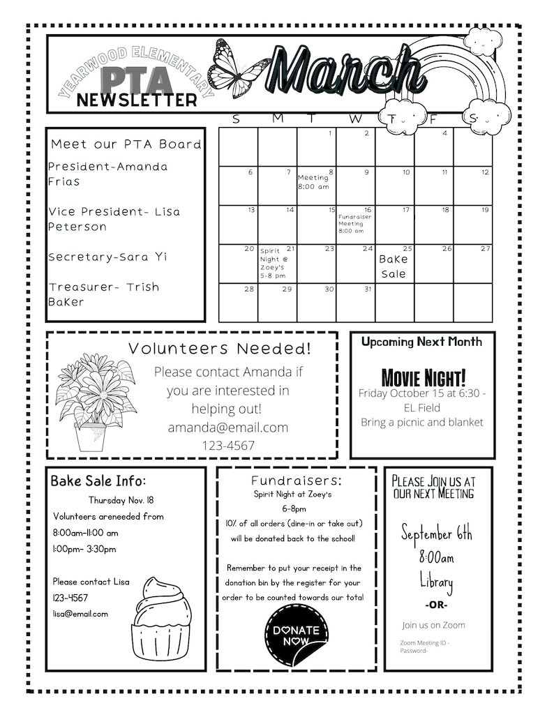 PTO PTA Newsletter- Digital Download, Editable - Etsy